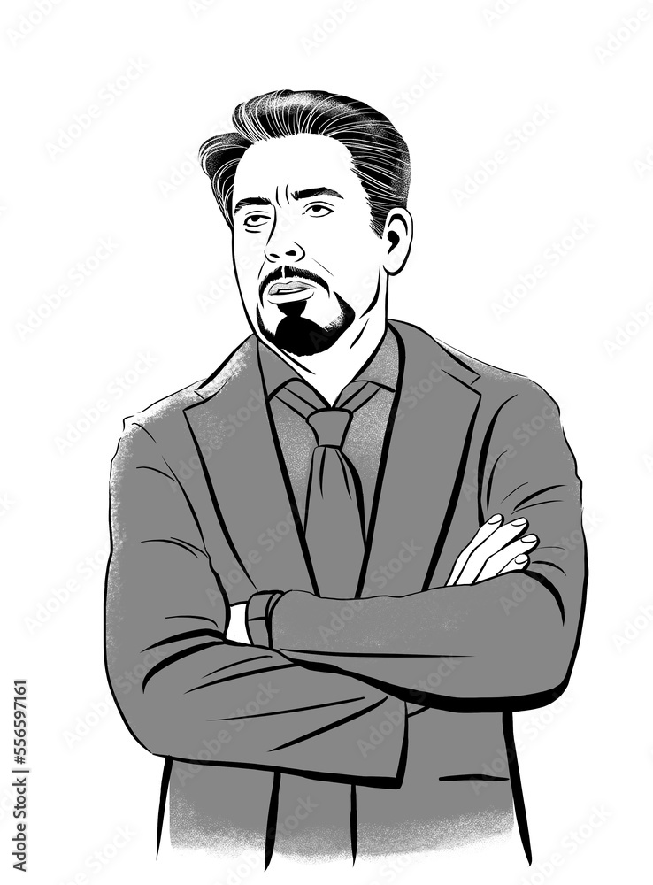 drawing of a man with his arms crossed over his chest, rolling his eyes ...