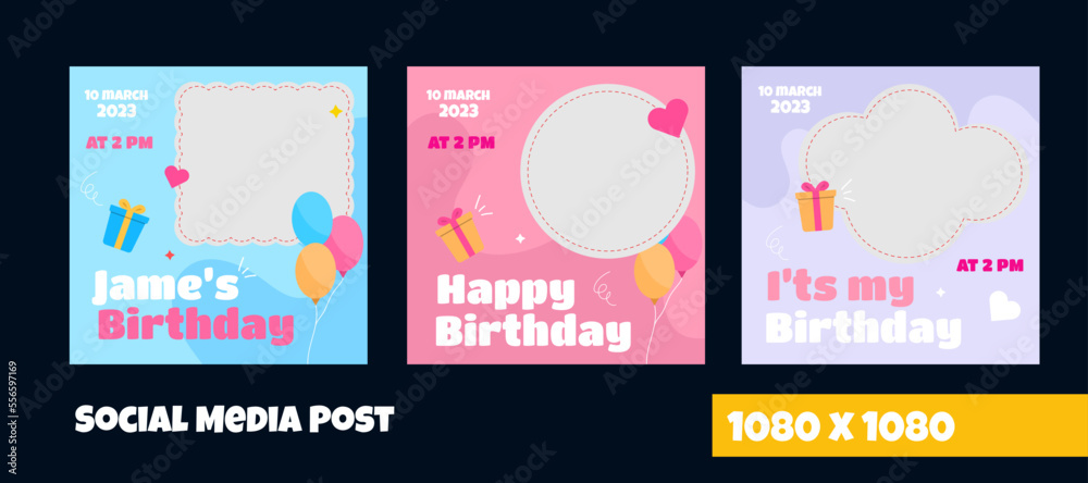 birthday social media posts collection Stock Vector | Adobe Stock