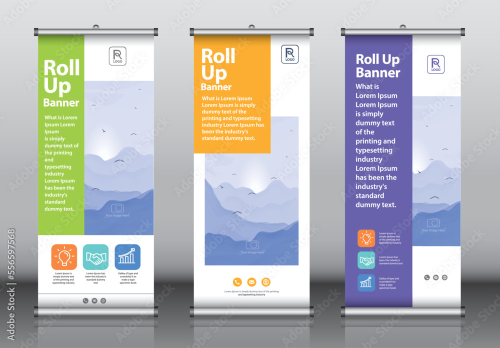 Roll up banner design template vector, abstract background, modern x ...