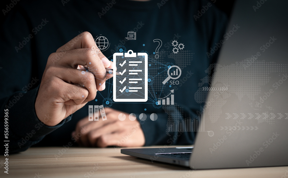 Approved business documents on modern virtual interface. Digital legal ...