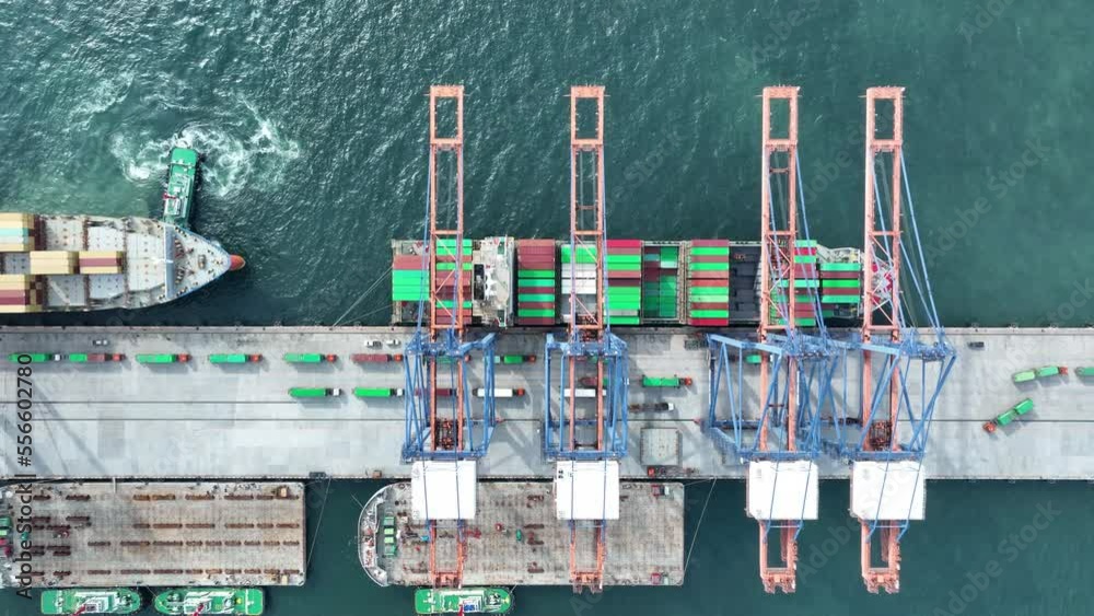 Vidéo Stock Tug boat drag pull Cargo Container Ship to international ...