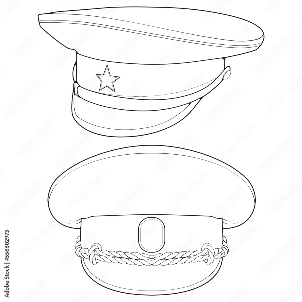 Set of outline military cap vector illustration isolated on white ...