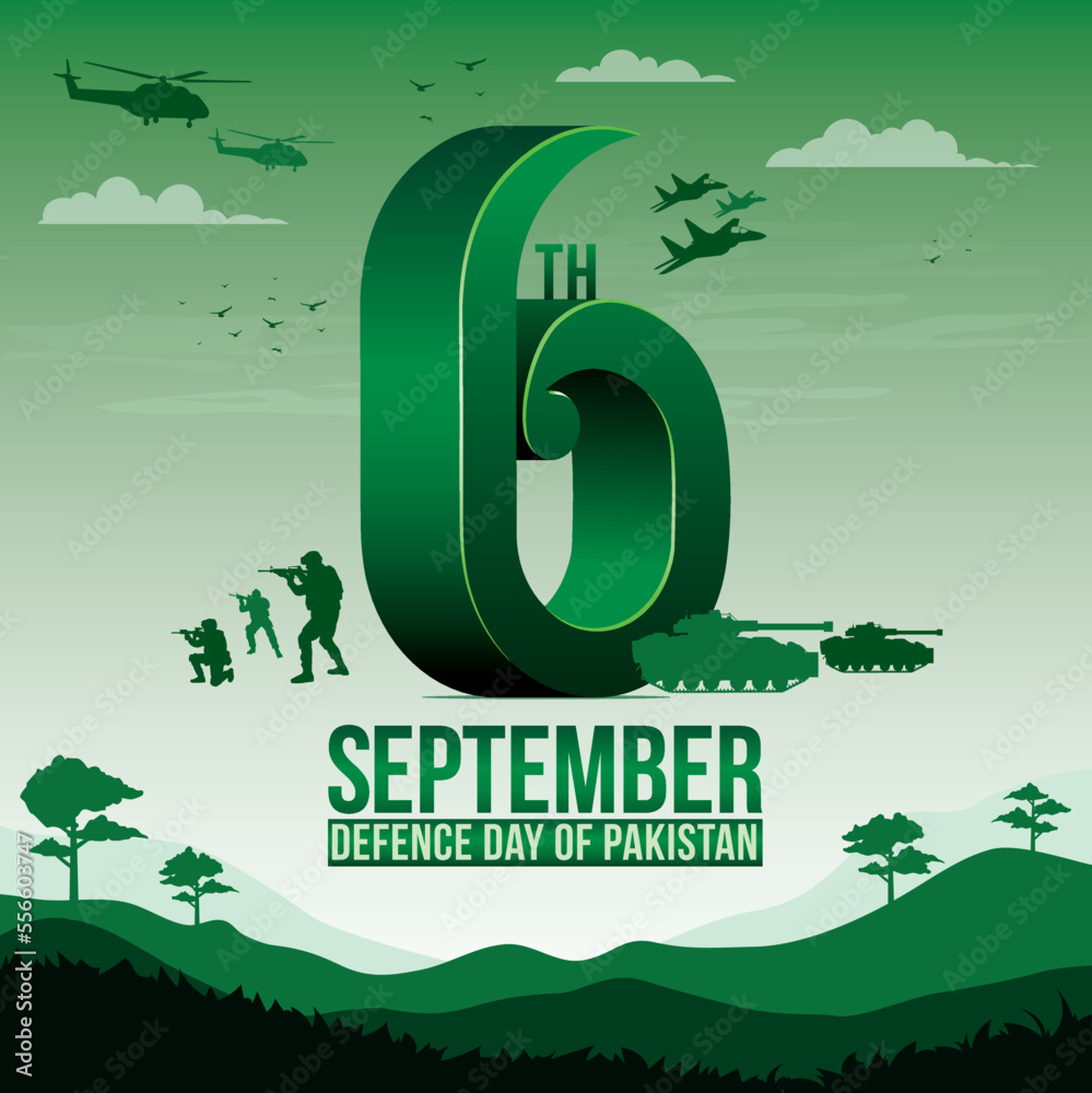 6 September defence day with 3d effect and with cloud, jet, army ...