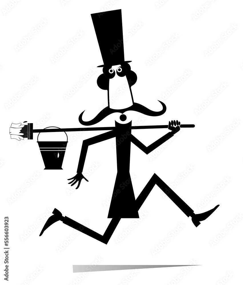 Running funny long mustache painter illustration. Cartoon long mustache ...