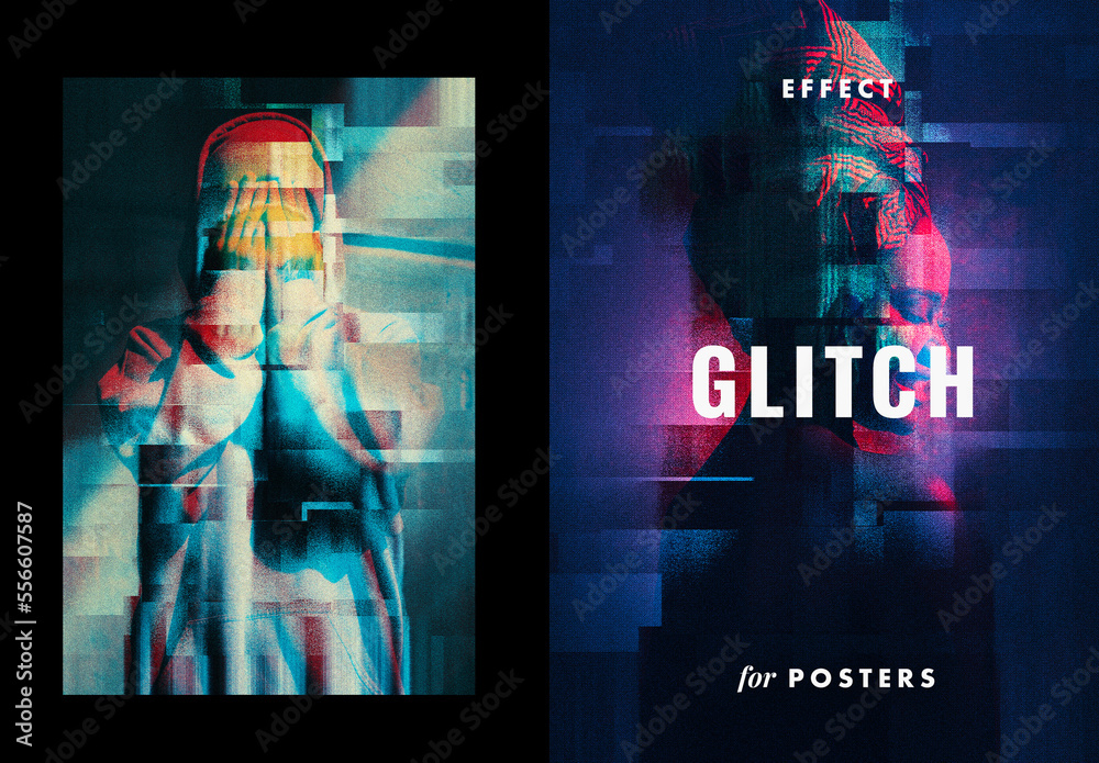 Glitch Displacement Poster Photo Effect Mockup Stock Template | Adobe Stock