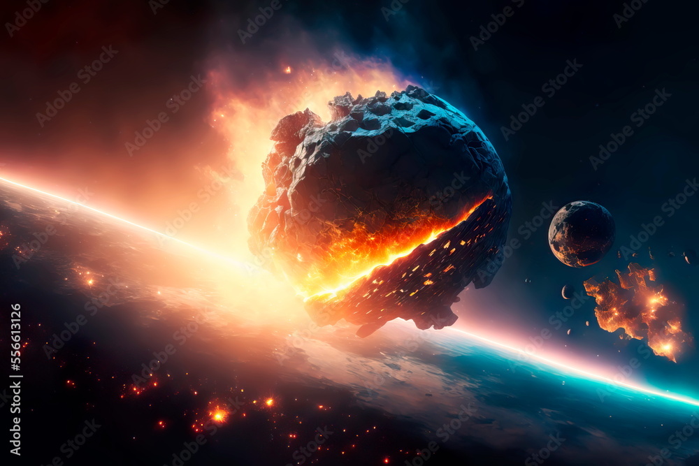 Attack of the asteroid on the Earth . A Meteor glowing as it enters the ...