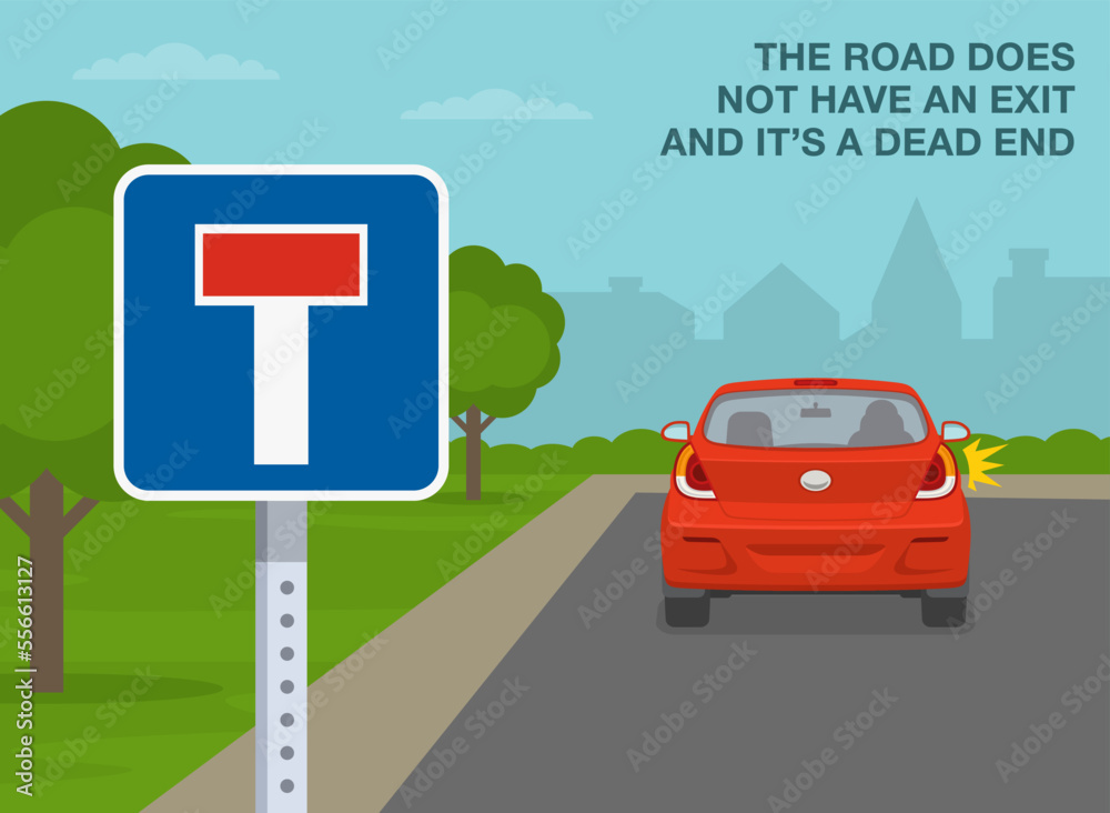 Safety car driving rules. "No through road" sign meaning. Close-up view ...