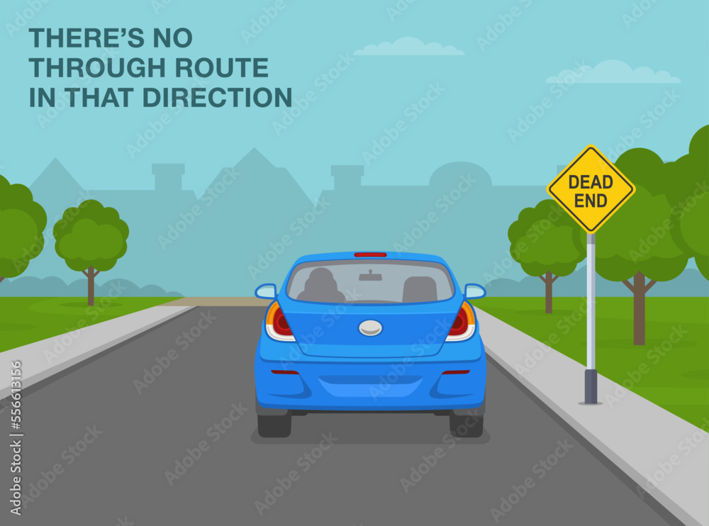 Safe car driving tips and traffic regulation rules. Back view of a car ...