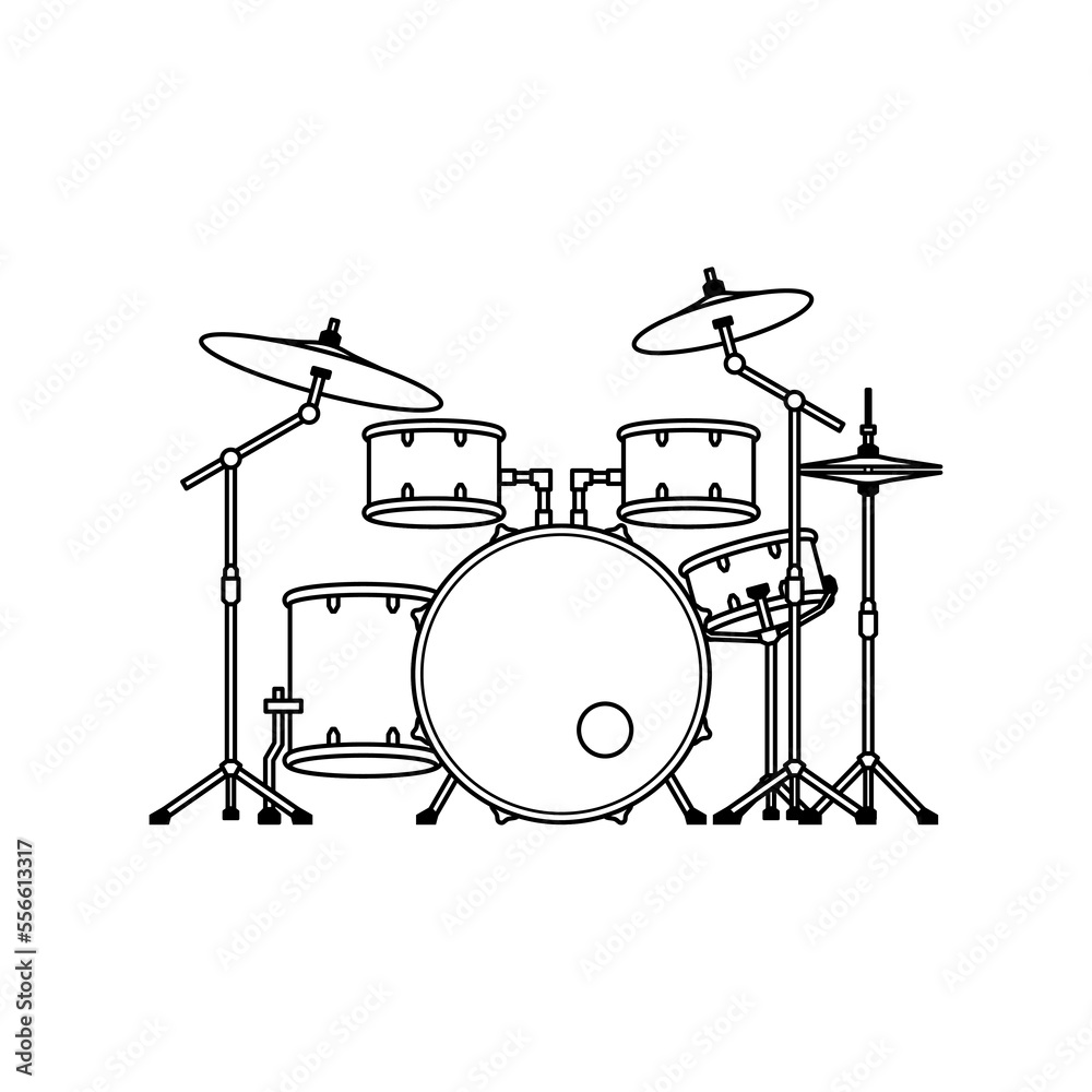 Drum Kit Outline Design for Coloring Book or Sketch Stock Vector ...