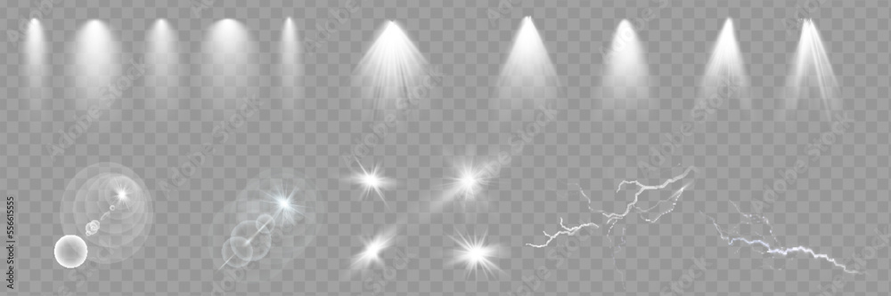 Light effect set. Glow isolated white transparent light effect set ...