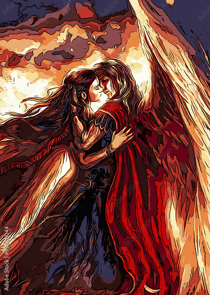 Angel Kissing Illustration Creative Poster Image Stock Illustration ...