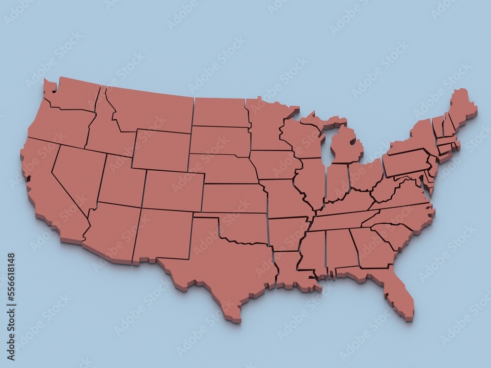 USA state map high detailed border. Political borders of the United ...