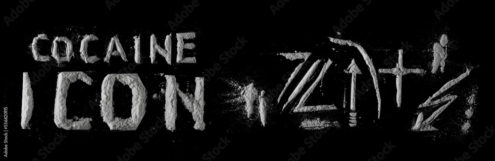 Cocaine line and powder in shape cross, arrow, lightning, icon and ...