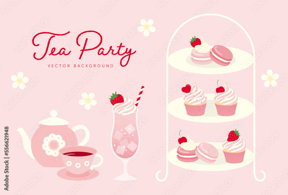 vector background with a set of afternoon tea and sweets for banners ...