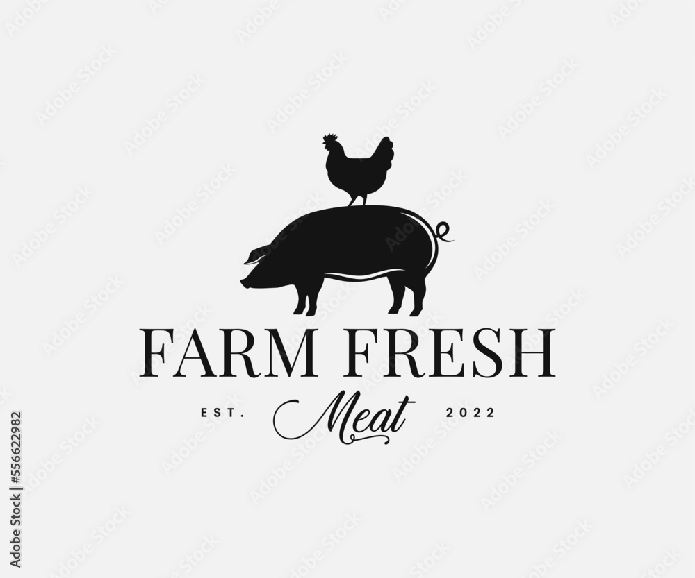 Farm Fresh Logo. Pig and Chicken farm logo design template Stock Vector ...