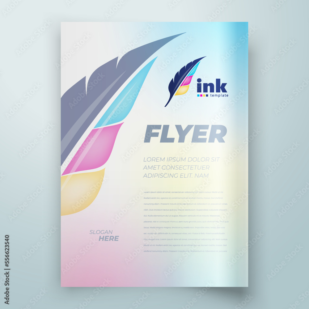 Flyer cmyk polygraphy theme Cover colored feather pen design template ...