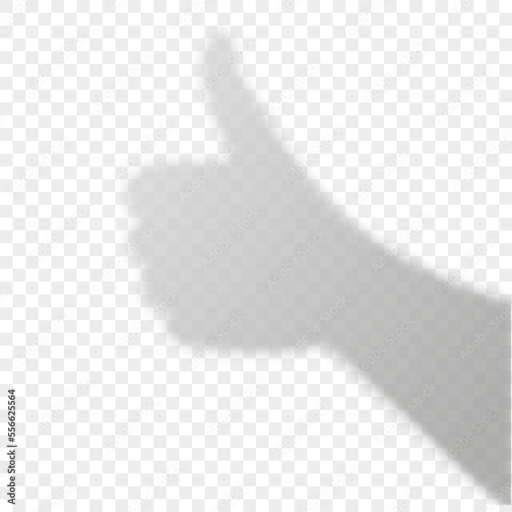 Hand thumbs up gesture shadow overlay on transparent background ...