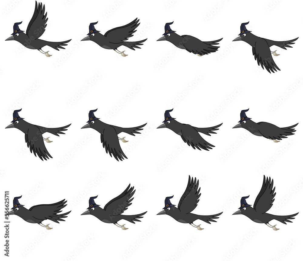 Crow flying animated sprite-sheet for video games. Stock Illustration ...