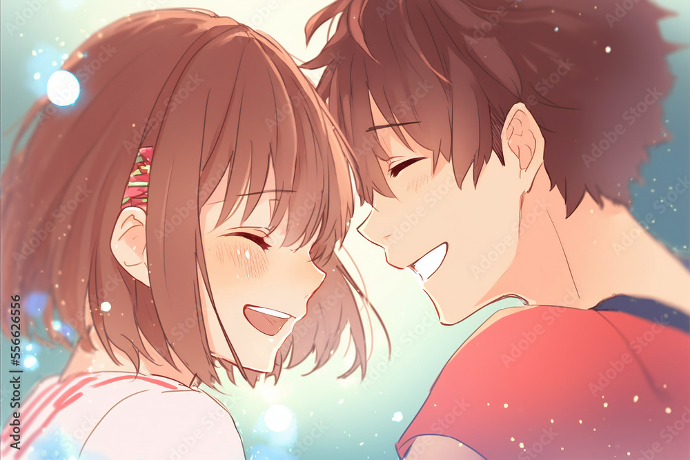Cute couple in love. Anime style characters. AI Stock Illustration ...