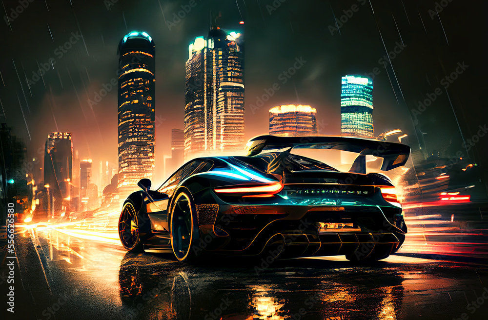 Colourful Surreal Futuristic Supercar in a Night City Scene Generative ...