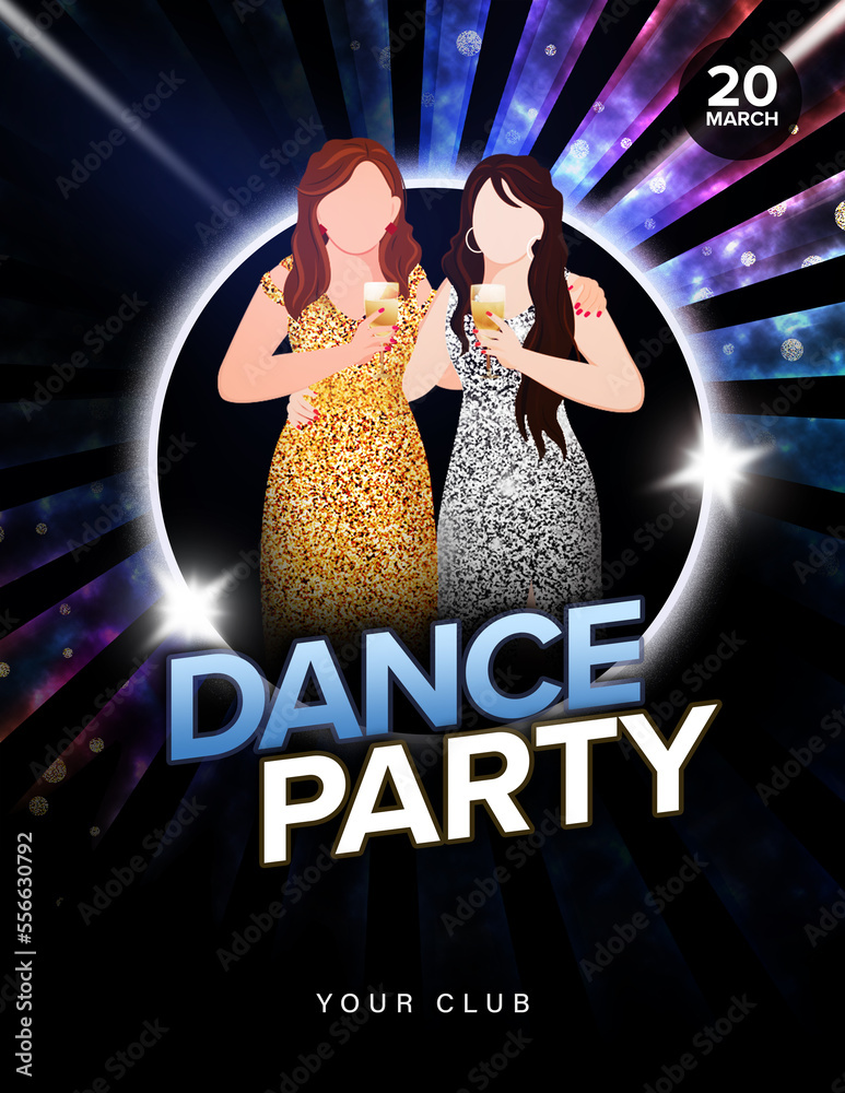 Dance Party Invitation Card Template Layout With Faceless Modern Young ...