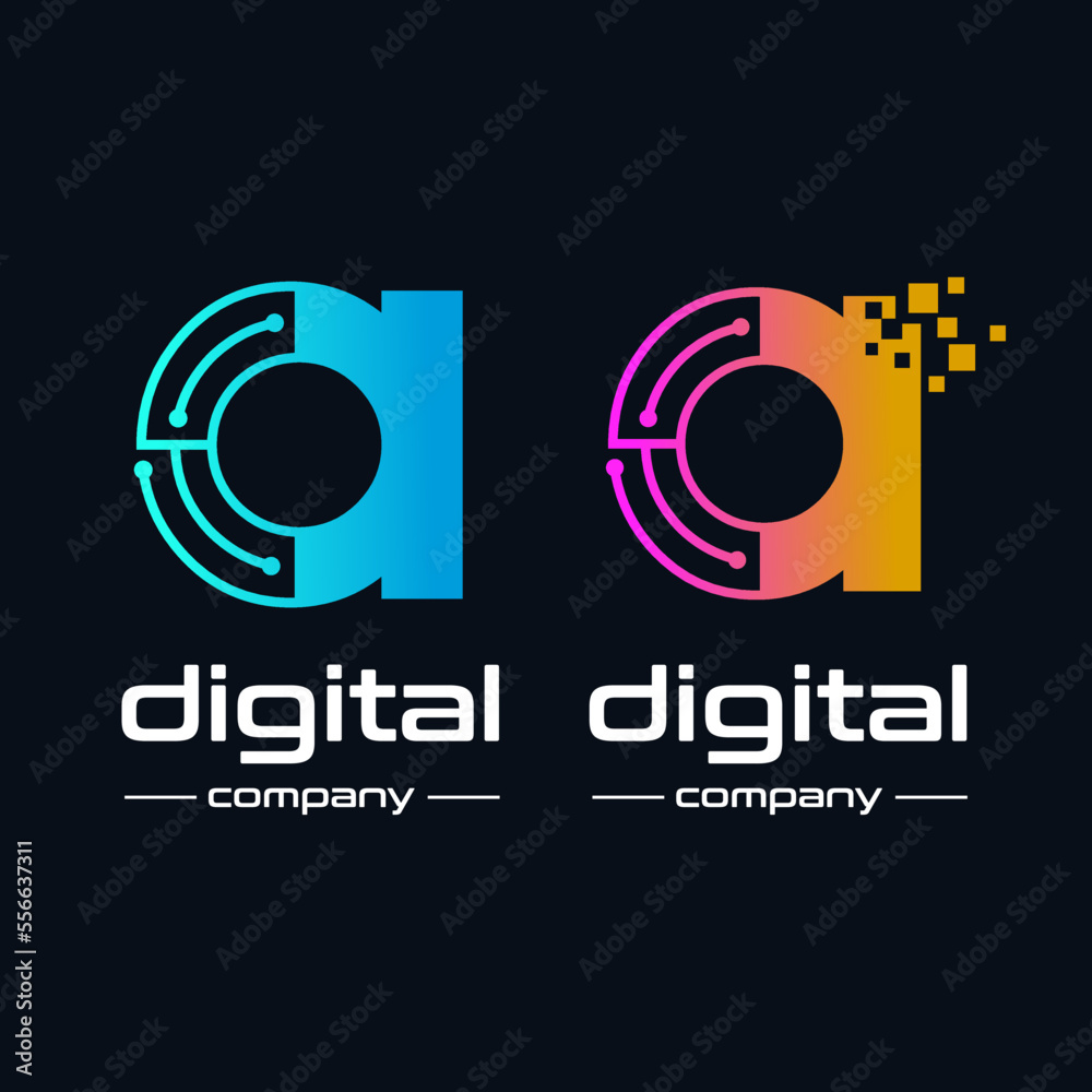 Lowercase Letter A Digital technology vector logo template with pixel ...