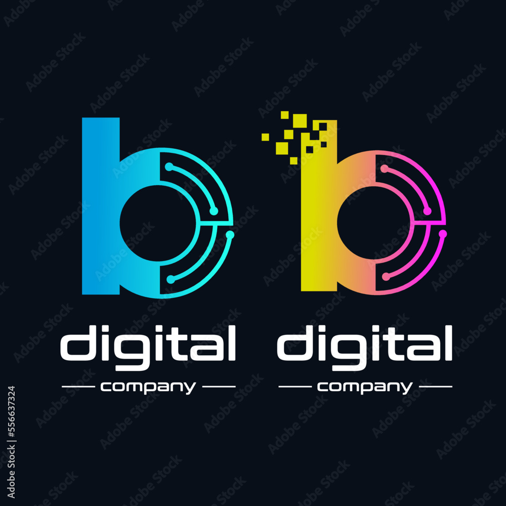 Lowercase Letter B Digital technology vector logo template with pixel ...