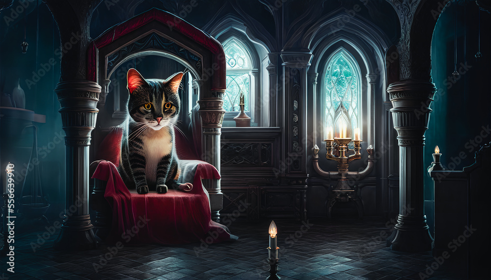 Cat is depicted seated on a throne in a royal chamber. Generative AI ...