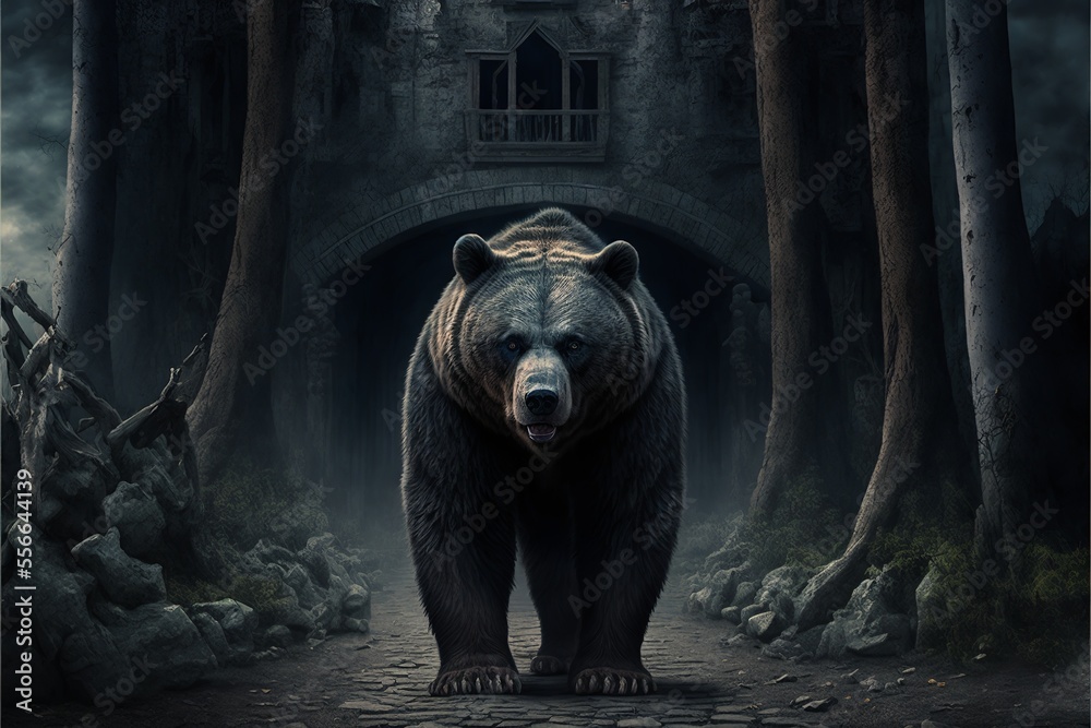 predatory wild animals - scary background in the dark - bear Stock ...