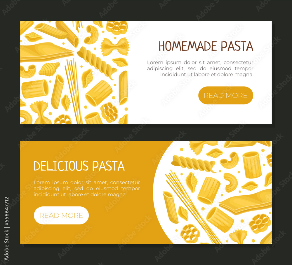 Italian pasta landing page templates set. Italian cuisine traditional ...