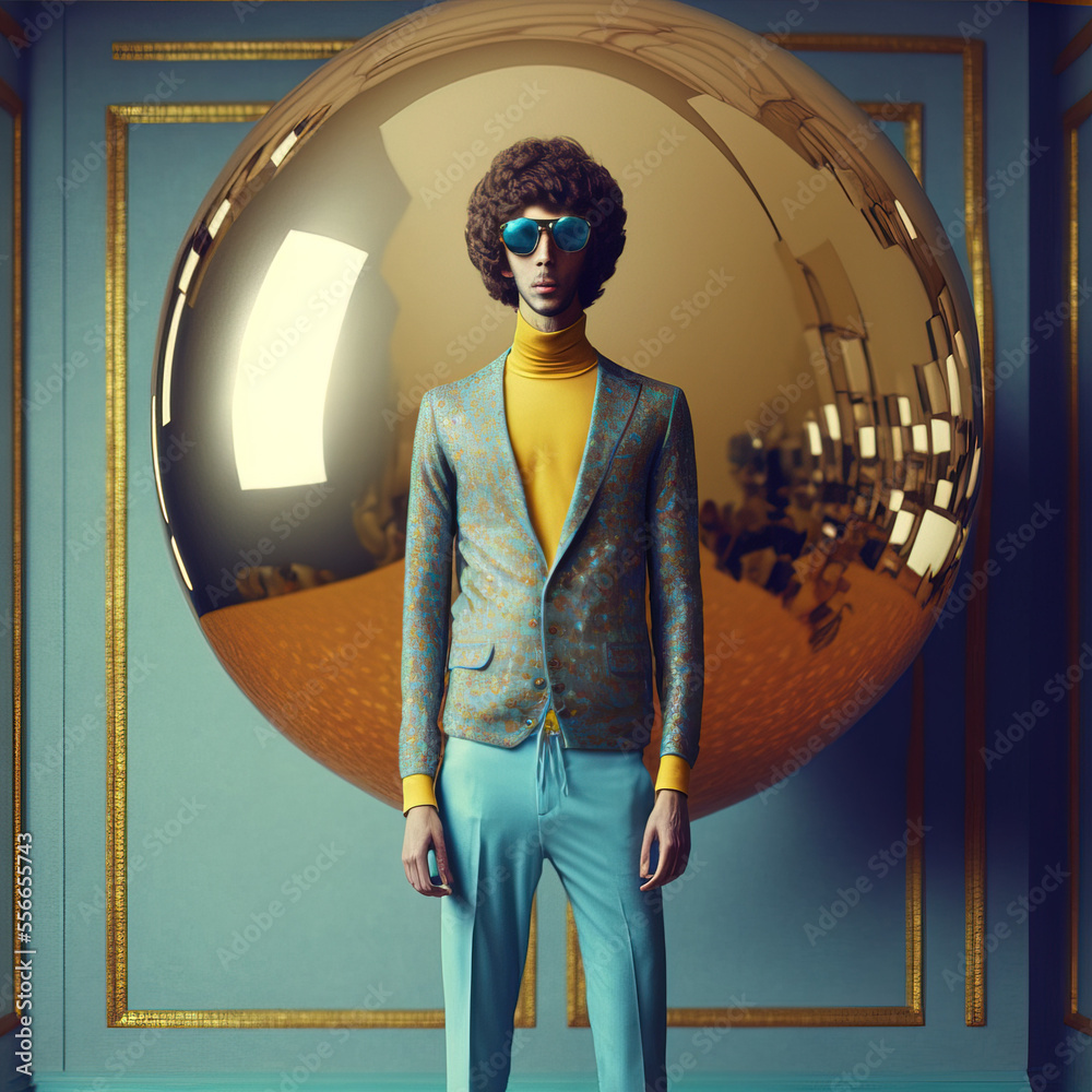 Party outfit, young man ready to go out. Disco styling with a disco ...