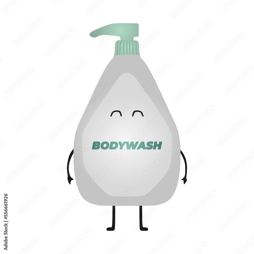 Cute Body wash bottle character vector illustration, in trendy flar ...