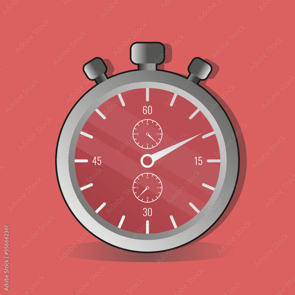 Realistic classic stopwatch vector illustration, with red dashboard and ...