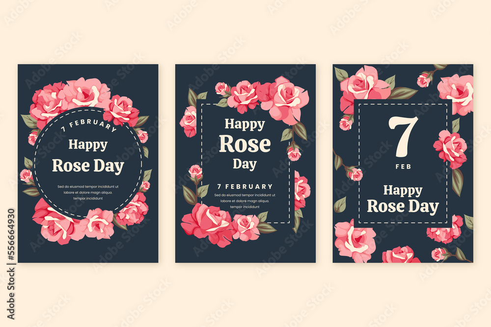 Happy Rose Day greeting template collection for social media post with ...