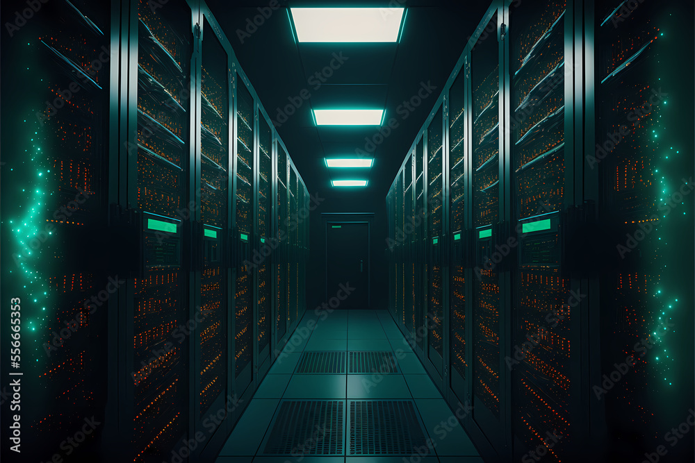 futuristic dark hacker servers data center room with computers and ...