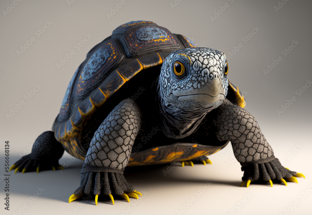 3d conversion render of a Turtle;White background,digital art ...