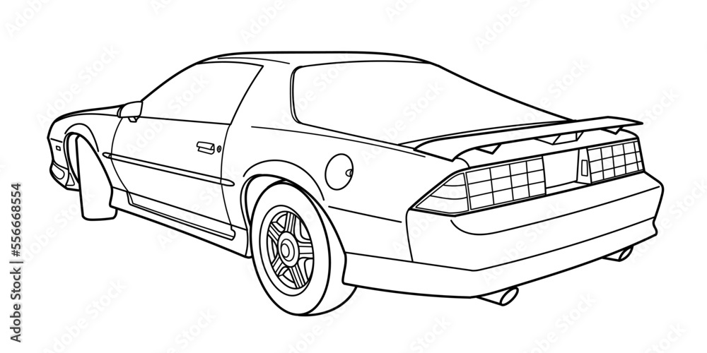 Outline drawing of a classic american sport car from rear and side view ...