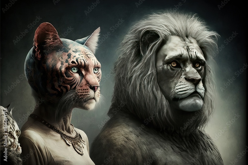 human if humans evolved from cats illustration generative ai Stock ...