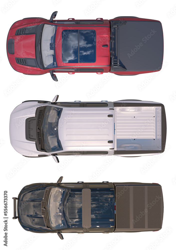 ภาพประกอบสต็อก Pickup jeep set top view png alpha channel ภาพ | Adobe Stock
