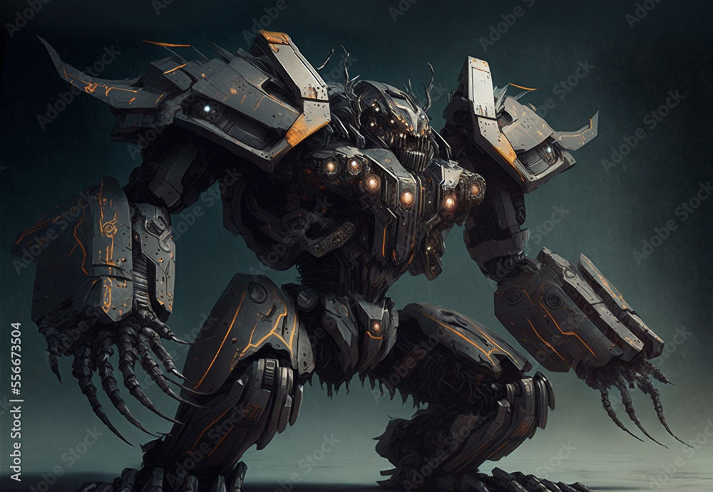 Giant robot transformer ready to fight. Generative AI illustration ...