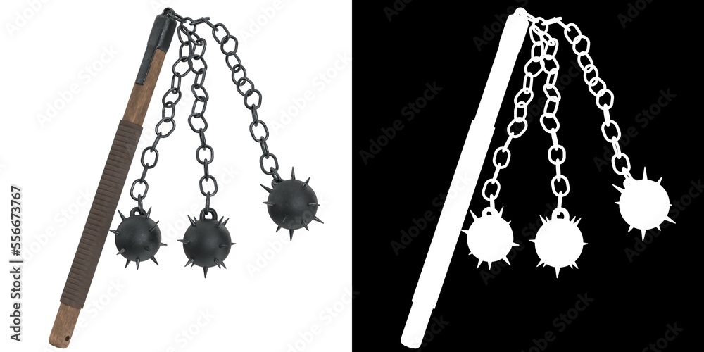 3D rendering illustration of a three ball medieval flail weapon Stock ...