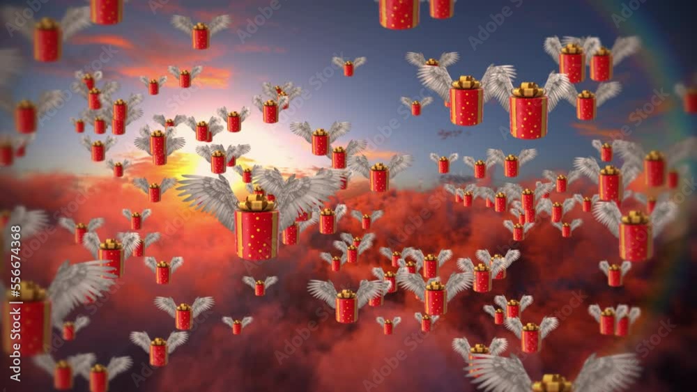 Angel Winged Gift Boxes. Gift Boxes With Angel Wings are Flying Above ...