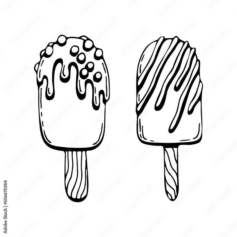 Coloring book ice cream popsicle. Cold summer dessert. Hand drawn line ...