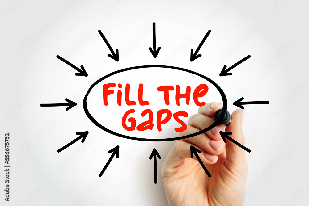 Fill the Gaps text with arrows, concept for presentations and reports ...