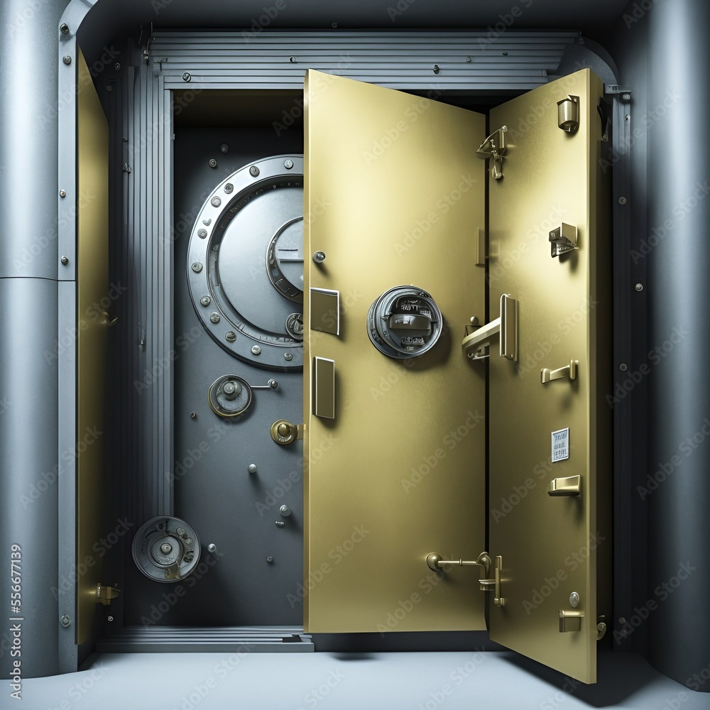 fortified, underground, bank vault of money and valuables, fantasy, ai ...