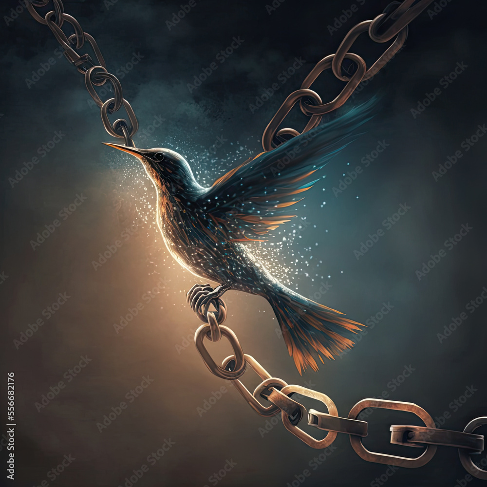 bird breaking chains. freedom concept. generative ai Stock Illustration ...