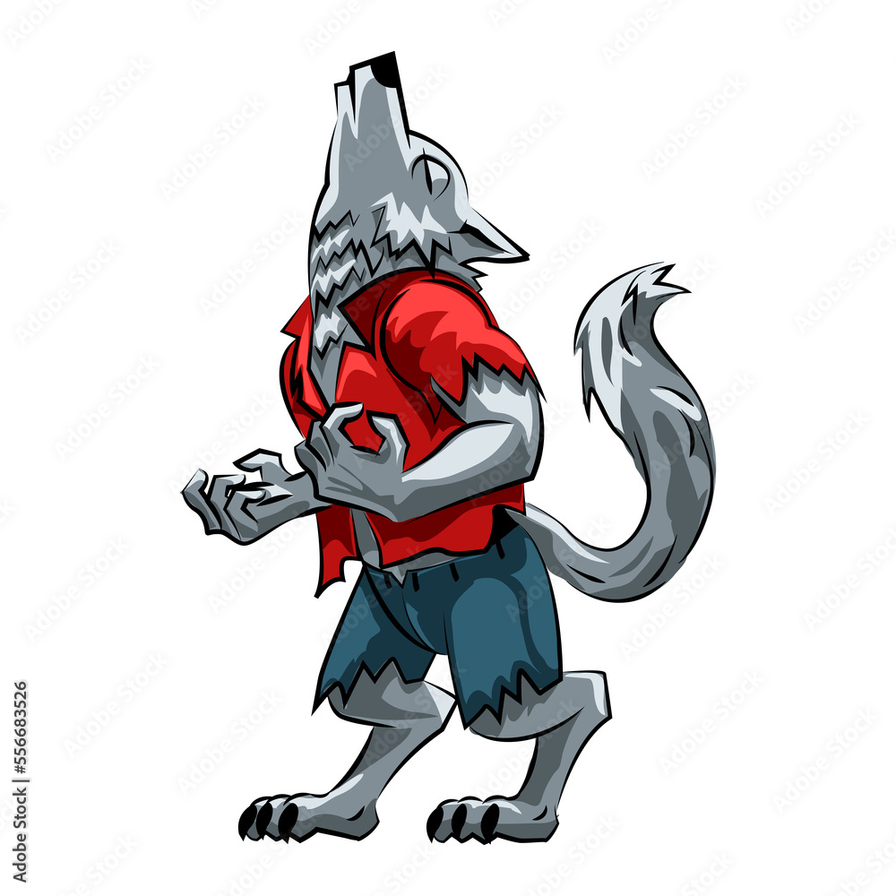 Howling cartoon werewolf with red shirt clip art. Vector illustration ...