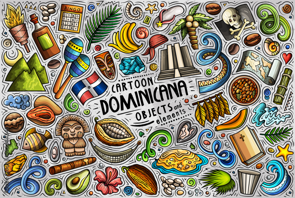 Set of Dominican Republic traditional symbols and objects Stock Vector ...