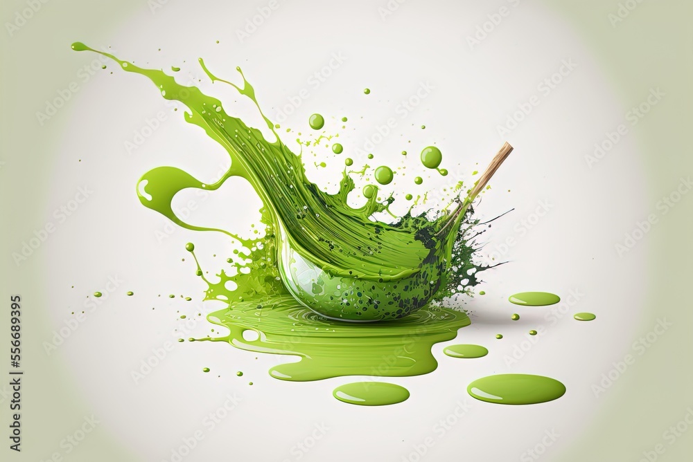 Green tea, often known as matcha, splashing realistically in a format ...