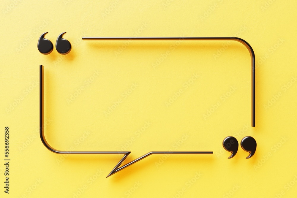 Quotation mark with copy space on yellow background, Black quote box ...
